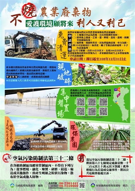 屏東環保go 不燒農業廢棄物空氣好 環保局免費清運服務免煩惱 諮詢專線08 7361441 屏東縣環保局關心您！