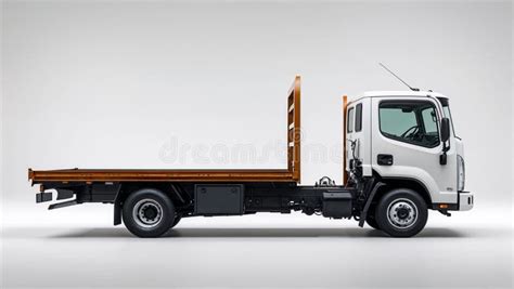 Flatbed Truck In Profile With Open Bed And Minimal Cab No Text On