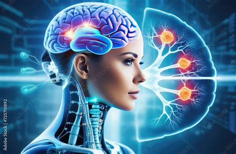 Ilustración De Stock Brain In Humanoid Robot Concept Of Artificial Intelligence Human Brain Is