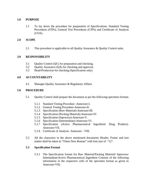 Standard Test Procedure General Test Procedure And Certificate Of Analysis Pdf Specification