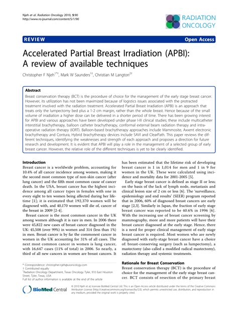 Pdf Accelerated Partial Breast Irradiation Using External Beam Conformal Radiation Therapy A