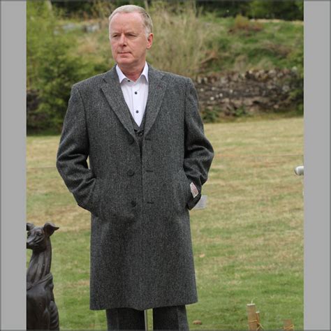 Harris Tweed Dark Grey Herringbone Overcoat Cwmenswear