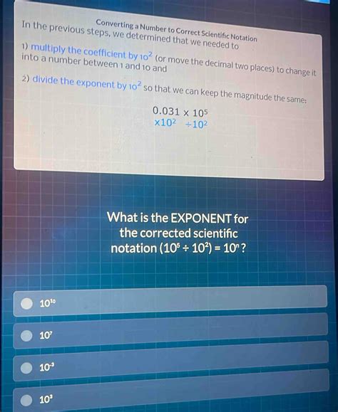 solved converting a number to correct scientifc notation in the