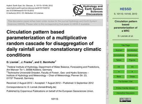 Pdf Circulation Pattern Based Parameterization Of A Multiplicative Random Cascade For