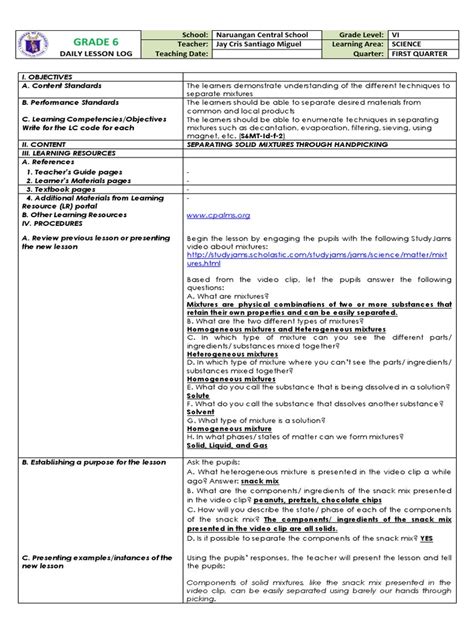 Grade 6 Separating Mixtures Through Handpicking Sieving Winnowing Pdf Mixture Physical