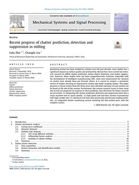 Recent Progress Of Chatter Prediction Detection And Pdf