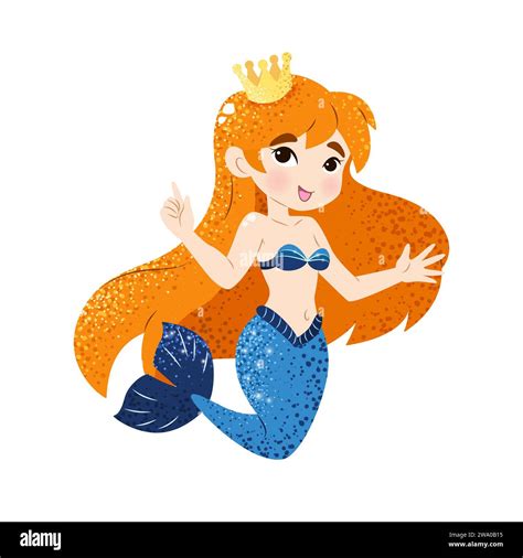 Cute Little Mermaid In Flat Style Vector Illustration Stock Vector