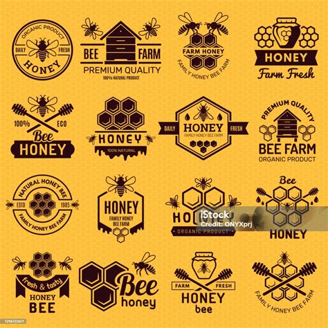 양봉 배지 꿀 제품에 대한 라벨 또는 로고 천연 건강 에코 푸드 스탬프 벡터 세트 꿀에 대한 스톡 벡터 아트 및 기타 이미지 꿀 배지 벌 Istock
