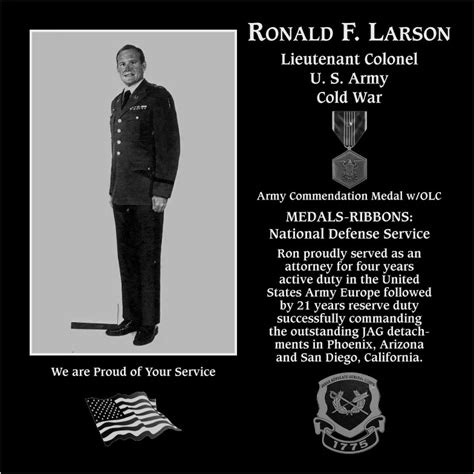 Lieutenant Colonel Ronald F Larson Mt Soledad Virtual Plaque