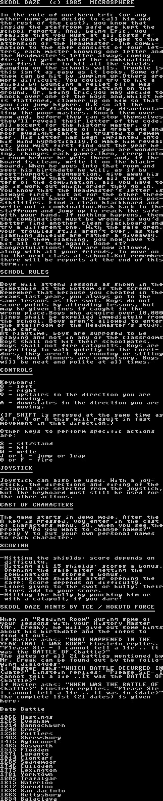 Skool Daze C64 Documentation Docs Lemon64