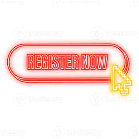 Neon Icon Red Register Now Label In Modern Style On White Background