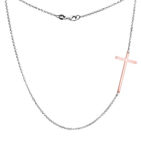 Sterling Silver Sideways Cross Necklace In Yellow White And Rose Gold