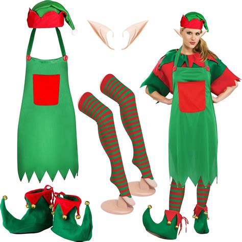 Dtesl 5 Piece Christmas Elf Costume For Women Set Including
