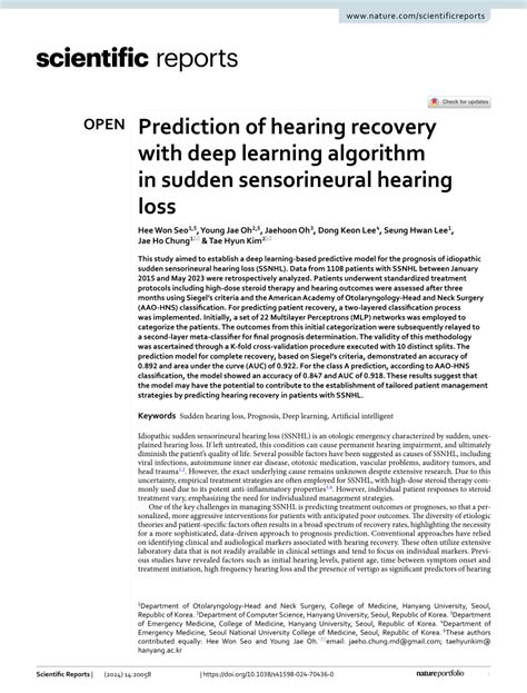 Pdf Prediction Of Hearing Recovery With Deep Learning Algorithm In