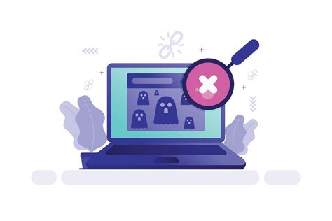 Illustration Of Laptop With Cartoon Ghosts And Magnifying Glass Showing