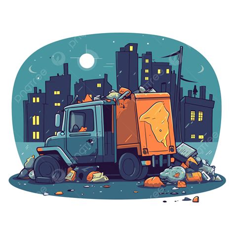 Trash Pickup Vector Sticker Clipart Garbage Truck Illustration In A