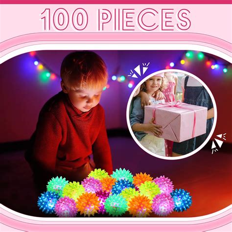 100 Pack Light Up Spike Rubber Ball Light Up Led Spiky Ball Strobe