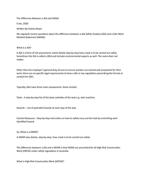 5 The Difference Between A Jsa And Swms What Is A Jsaa Jsa Is A