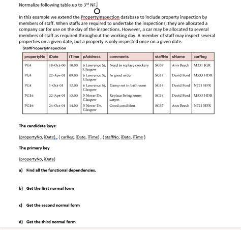 Solved Normalize Following Table Up To 3rd Nf In This