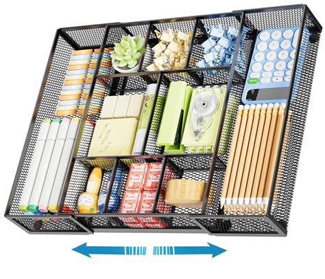 Marbrasse Expandable Desk Drawer Organizer Mesh Drawer Organizer Tray