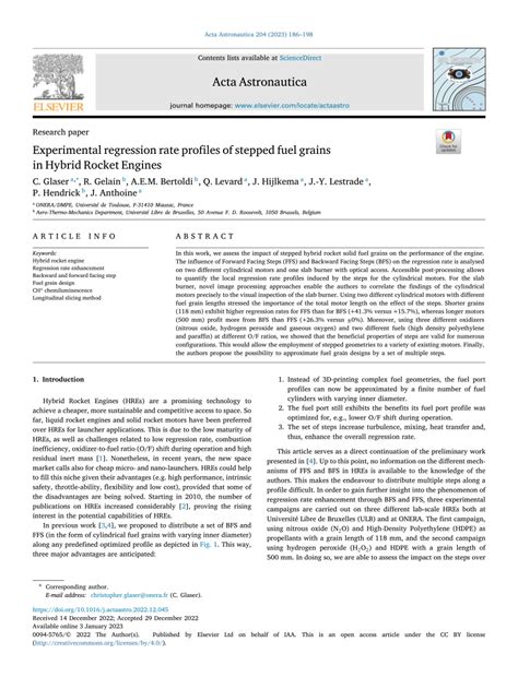 Pdf Experimental Regression Rate Profiles Of Stepped Fuel Grains In Hybrid Rocket Engines