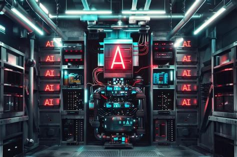 Premium Photo Futuristic Ai Server Room With Advanced Technology Interface Neon Lights And