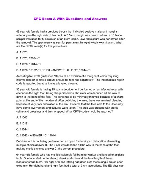 Cpc Exam A With Questions And Answers Scholarfriends