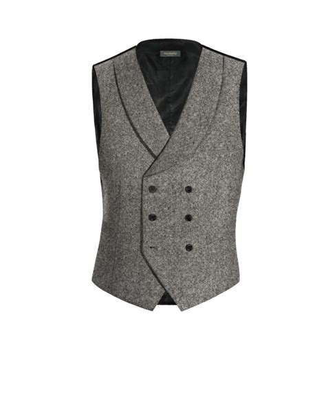 Light Gray Tweed Round Lapel Double Breasted Waistcoat