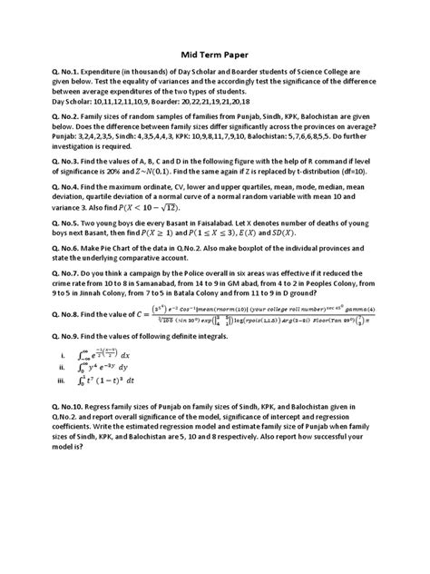 Mid Term Paper Download Free Pdf Statistics Statistical Analysis