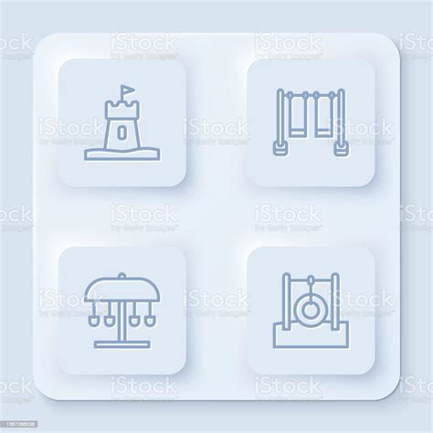 세트 라인 모래 타워 더블 스윙 어트랙션 회전 목마와 자동차 타이어 매달려 로프 흰색 정사각형 버튼 벡터 고무에 대한 스톡 벡터