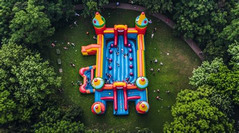 Free Colorful Inflatable Playground Photo Aerial Playground Colorful Download At Stockcake