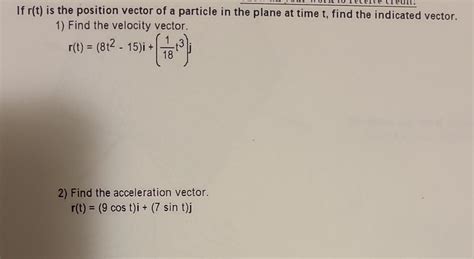 Solved If R T Is The Position Vector Of A Particle In The