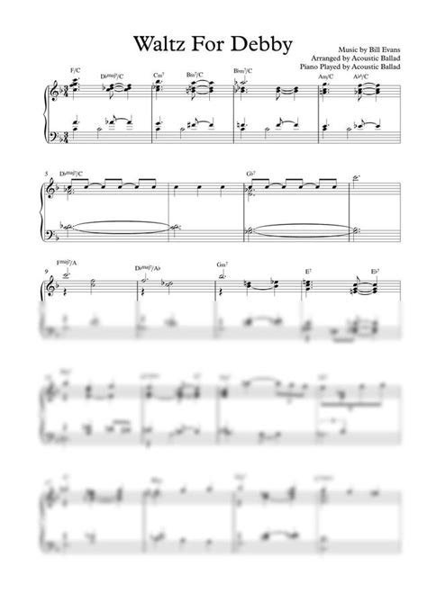 악보 Bill Evans Waltz For Debby 솔로 피아노 버전 By 어쿠스틱 발라드 Acoustic Ballad