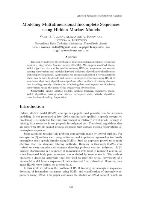 Pdf Modeling Multidimensional Incomplete Sequences Using Hidden Markov Models