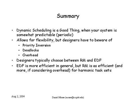 RealTime Scheduling EDF And RM Daniel Mosse University