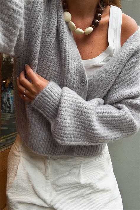 Oversized Knitted Cardigan Grey Na Kd