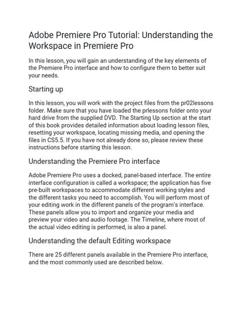 Adobe Premiere Pro Workspace Pdf Window Computing System Software