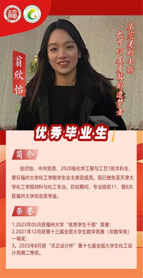 榜样如炬 逐光前行 福州大学2024届优秀毕业生风采展（本科生） 福州大学化工学院
