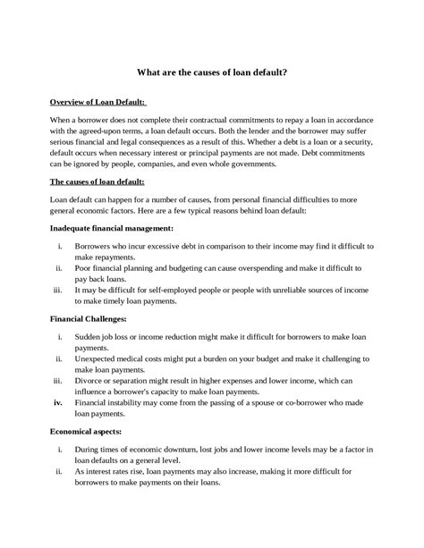 Overviewofloandefault Assignments Banking And Finance Docsity