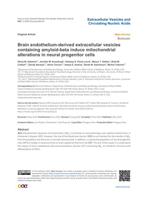 Pdf Extracellular Vesicles And Circulating Nucleic Acids Brain