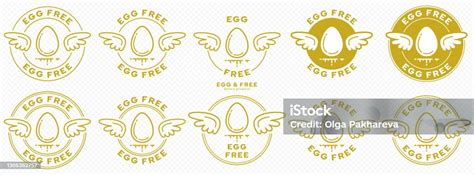 포장 제품을 위한 개념 스탬프 세트입니다 라벨링 계란 없음 날개와 둥근 스탬프 해방의 상징 자유 구성에서 흐르는 라인의 계란