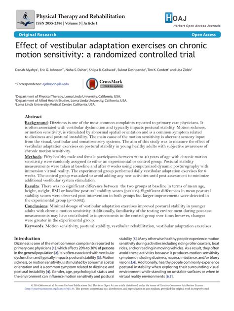 Pdf Effect Of Vestibular Adaptation Exercises On Chronic Motion