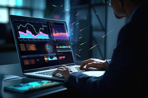 data visualization of a man working on a laptop with interactive