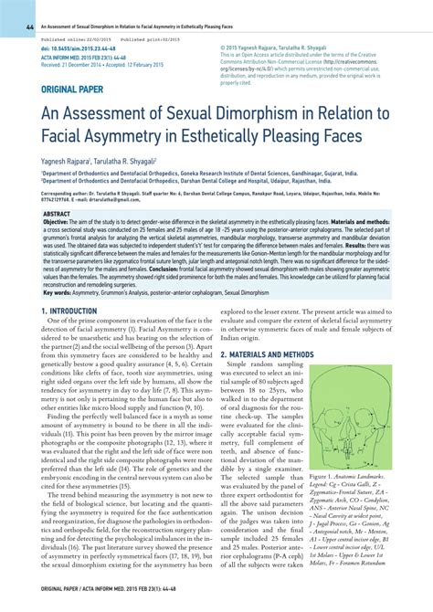 Pdf An Assessment Of Sexual Dimorphism In Relation To Facial