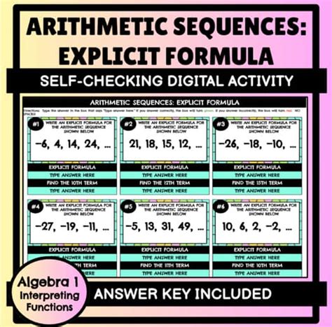 Explicit Formula For Arithmetic Sequences Digital Self Checking Activity