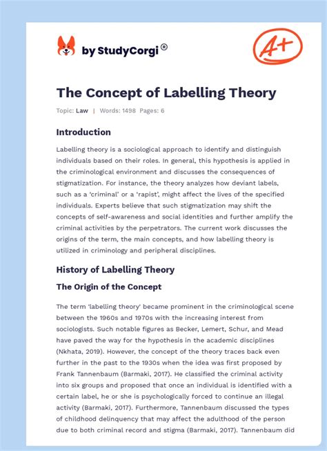 The Concept Of Labelling Theory Free Essay Example