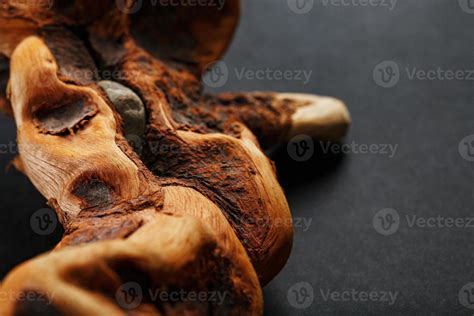 Textured Curved Wooden Snag Of Brown Color With Texture On A Black Background 10705140 Stock