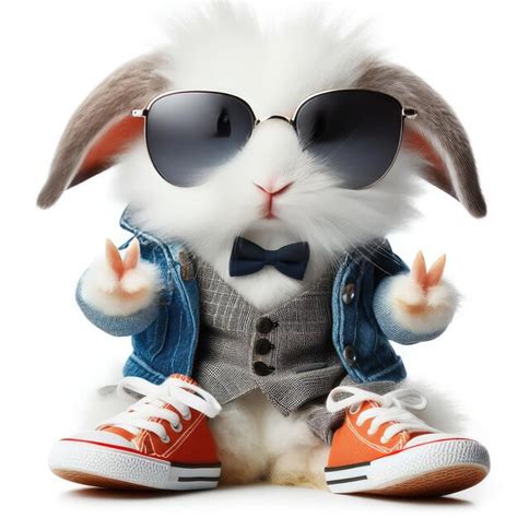 Premium Photo A Cute Rabbit Wearing Sunglasses Isolated On A White