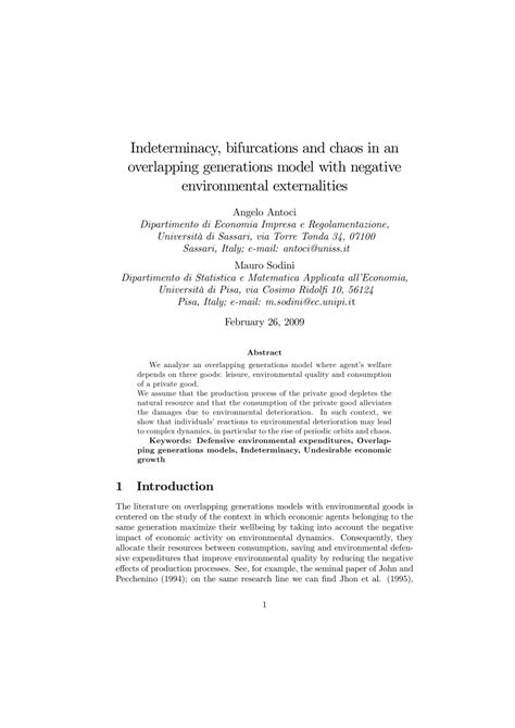Pdf Indeterminacy Bifurcations And Chaos In An Overlapping