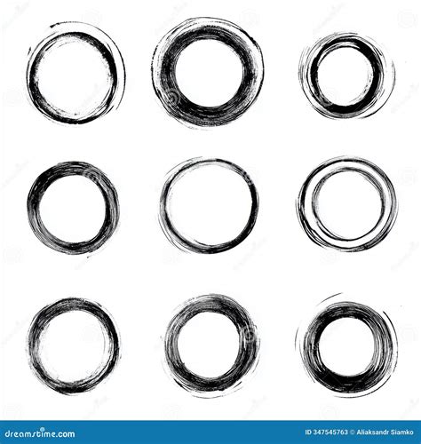 Nine Circular Brush Strokes In Various Black Styles And Thicknesses Royalty Free Stock